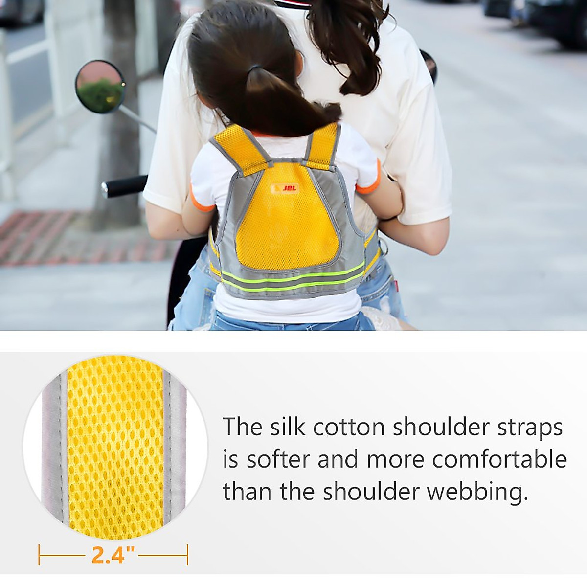 Jolik Child Motorcycle Safety Harness with 4 – in – 1 Buckle Breathable Material in Yellow