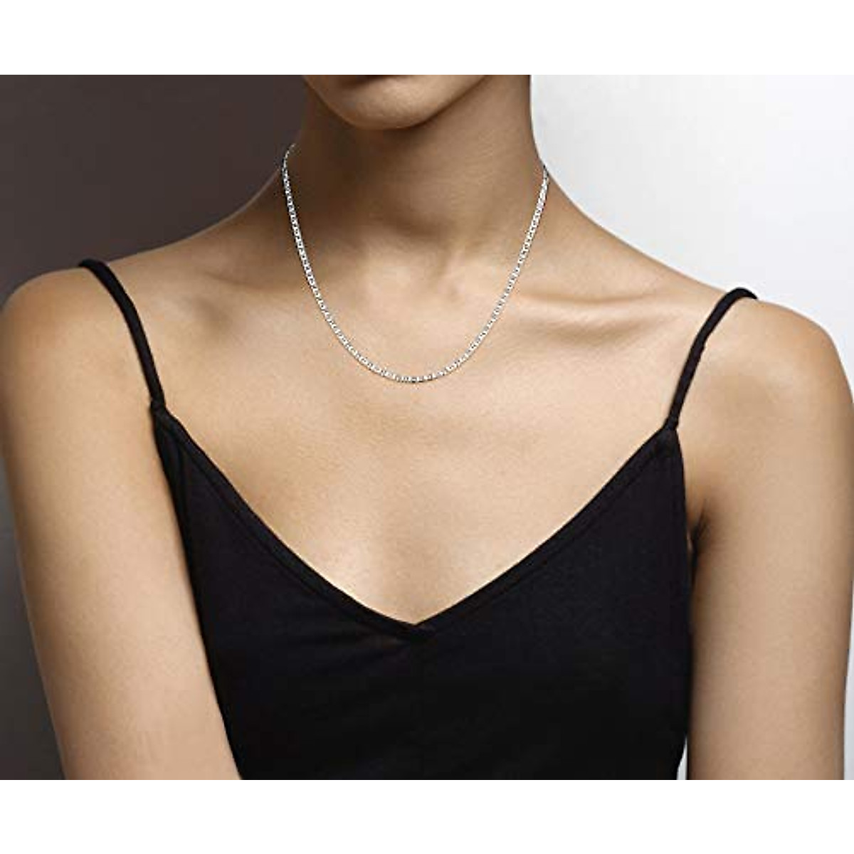 Miabella Solid 925 Sterling Silver Italian 3mm Diamond-Cut Solid Flat Mariner Link Chain Necklace for Women Men, Made in Italy (Length 18 Inches (Small))