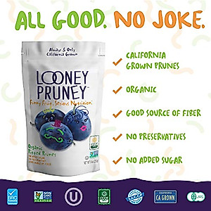 Looney Pruney Organic Pitted Dried Prunes for the Entire Family | Always California-Grown | Kosher | No Added Sugar & No Preservatives (6 pack)