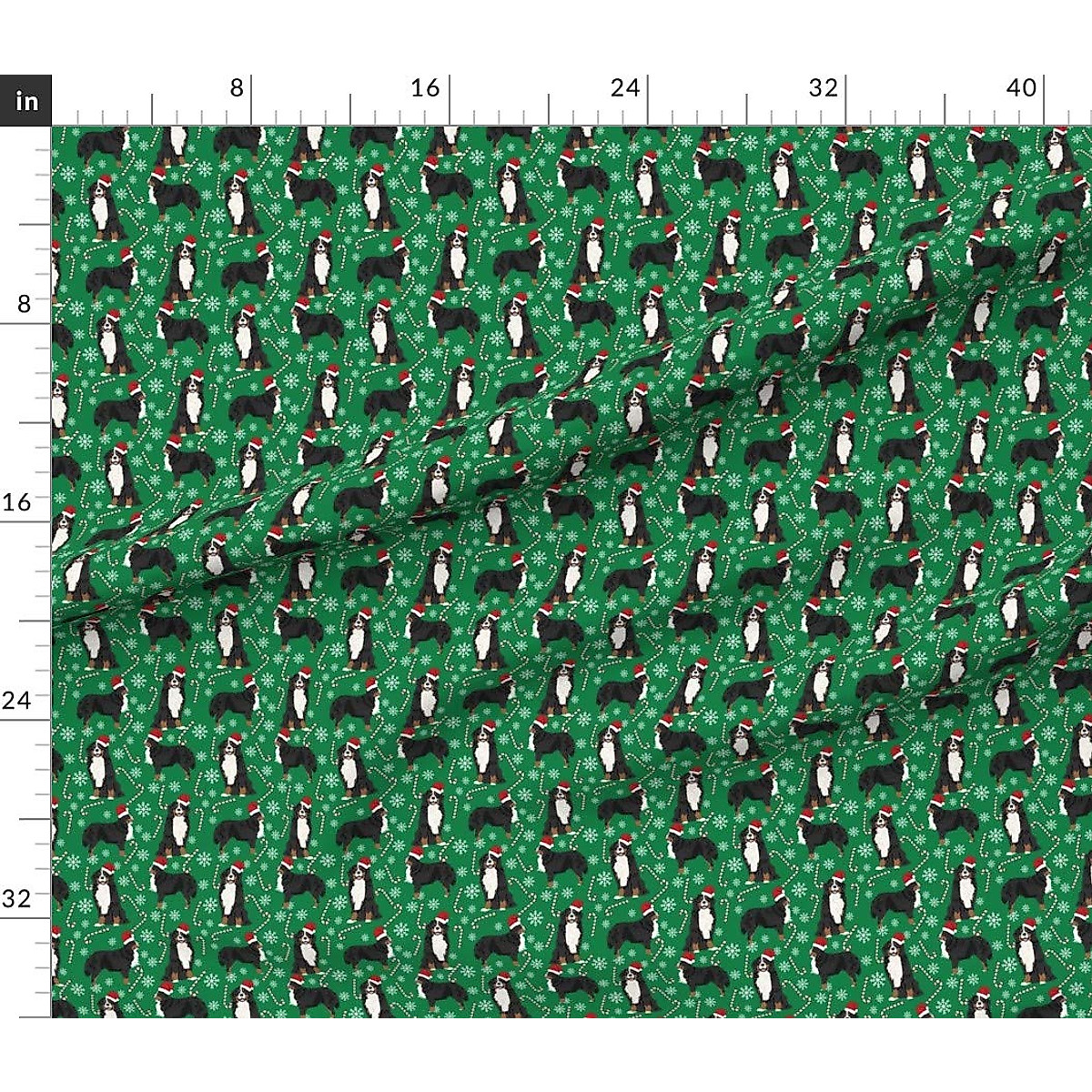 Spoonflower Fabric - Bernese Mountain Dogs Candy Canes Winter Snowflakes Green Christmas Printed on Petal Signature Cotton Fabric Fat Quarter - Sewing Quilting Apparel Crafts Decor