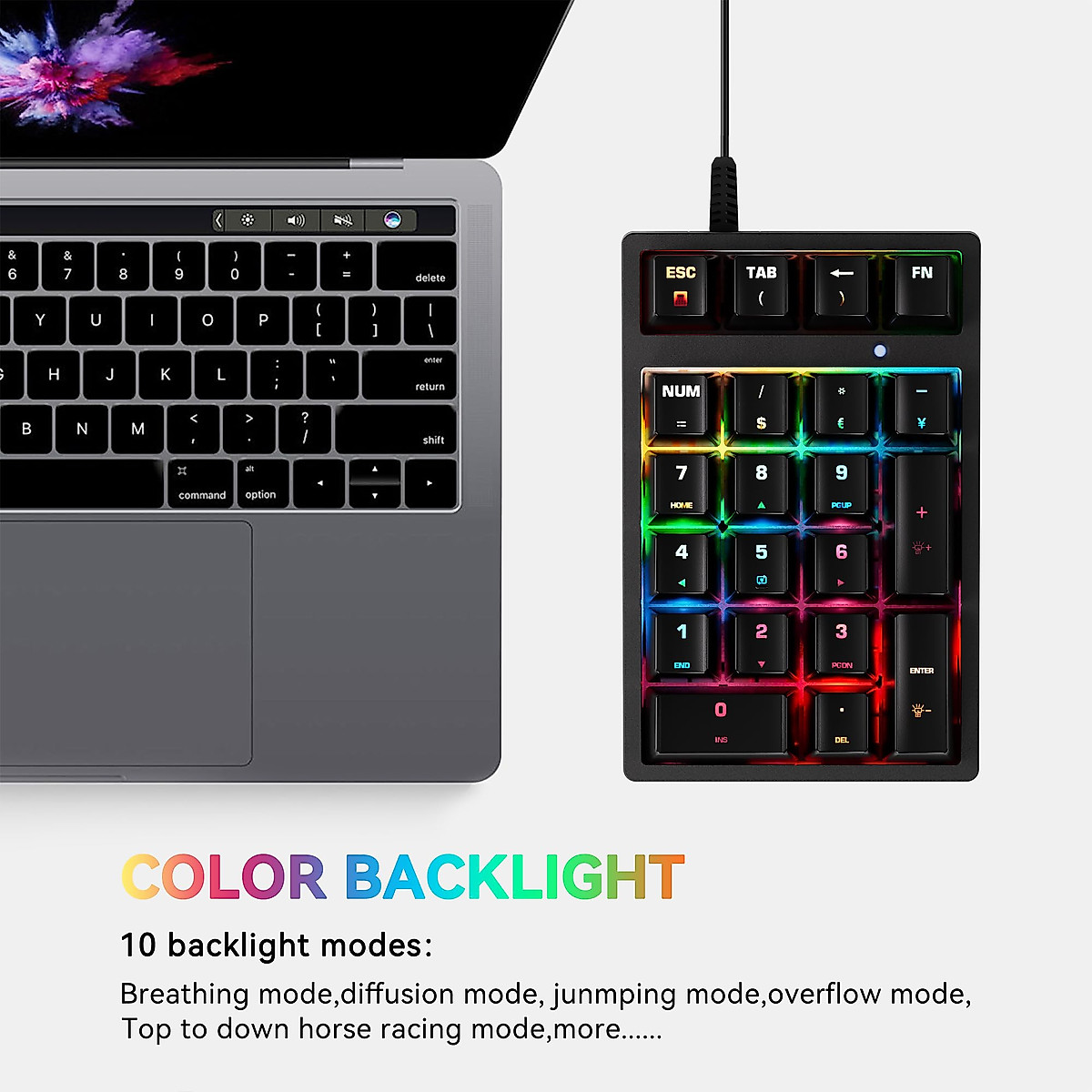 JPHTEK Number Pad, Mechanical USB Wired Numeric Keypad with Blue LED Backlit 21 Key Mini Numpad for Laptop Desktop Computer PC Black