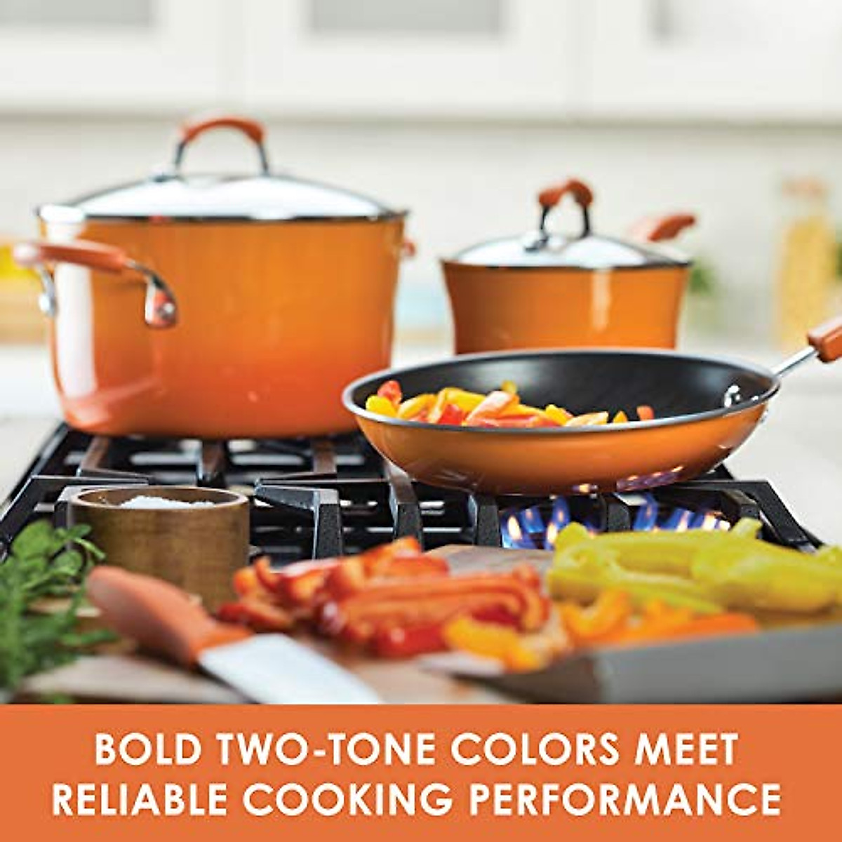 Rachael Ray Brights Nonstick Stock Pot/Stockpot with Lid - 6 Quart, Orange