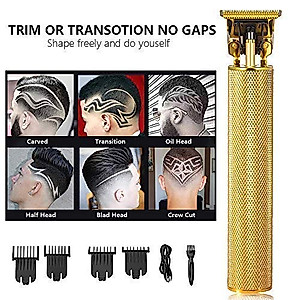 Hair Clippers for Men, Electric Pro Li Outliner Grooming Rechargeable Cordless Close Cutting T-Blade Trimmer for Men 0/1.5/3/6/9 mm Baldheaded Hair Clippers Zero Gapped Detail Beard Shaver (Gold)