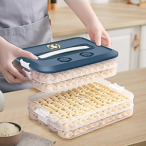 Tefola Food Storage Containers with Lids, 4-Layer Stackable Snack Container with Lid Dumpling Box Airtight Storage Container Cookie Storage Containers (Blue)