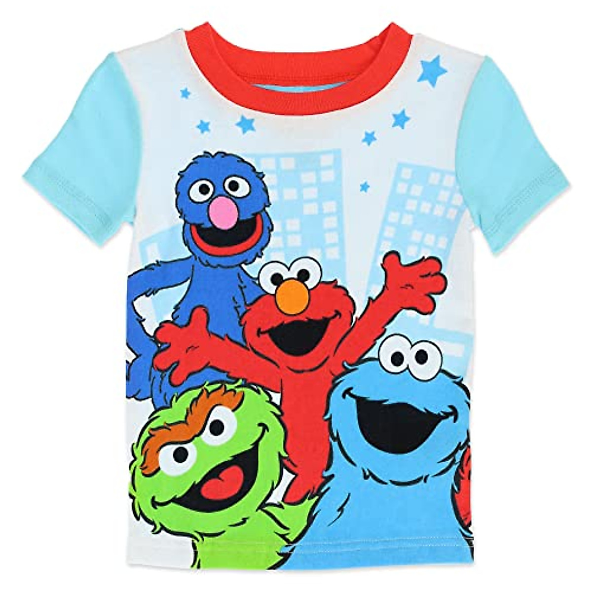 Sesame Street Boys' 2-Piece Pajama Set Monster Print with Cozeez Slippers, Turquoise, Toddler Size 3
