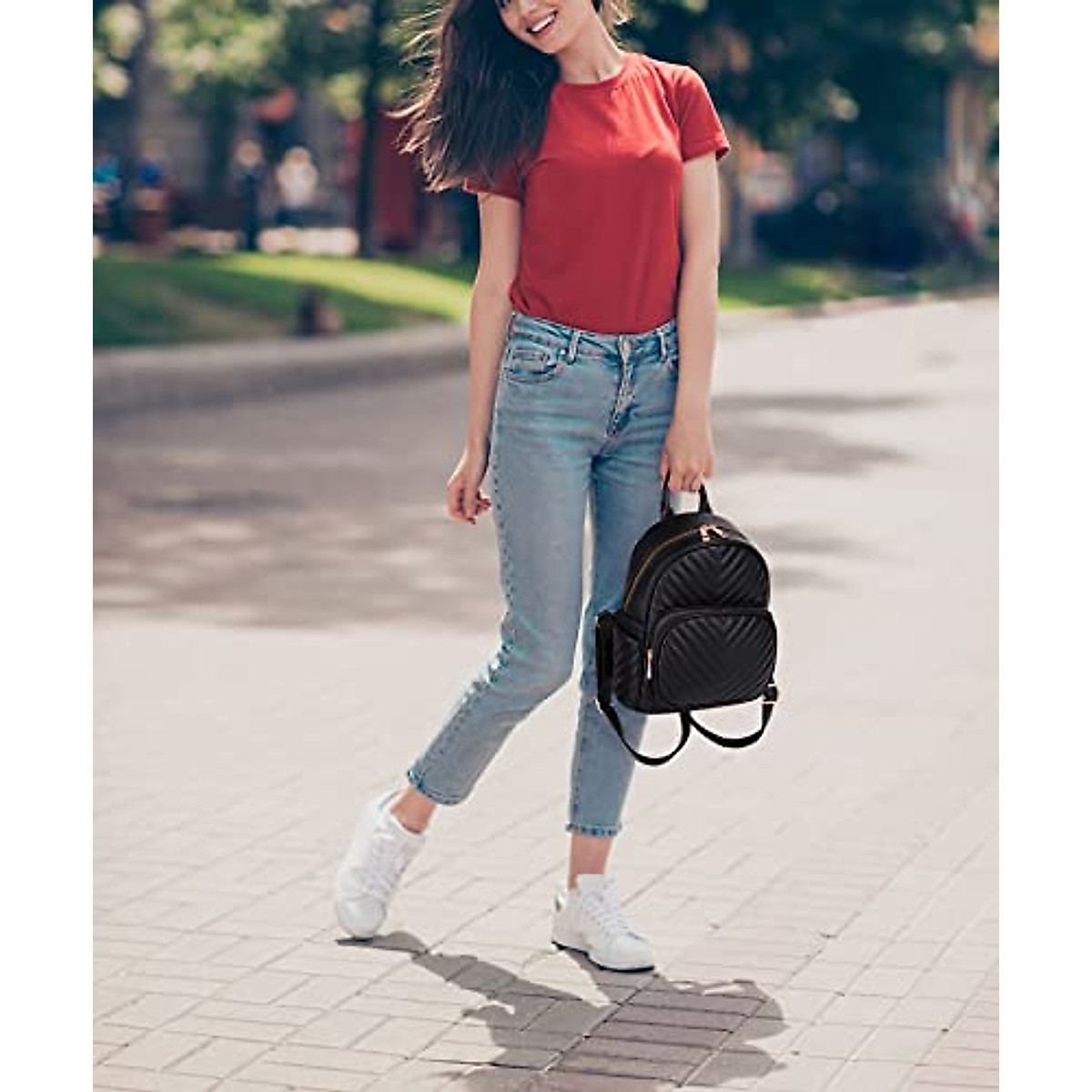 UTO Backpack Purse for Women Quilted Leather Vegan Small Girls Daypack Travel Shoulder Bag Fashion Ladies Satchel