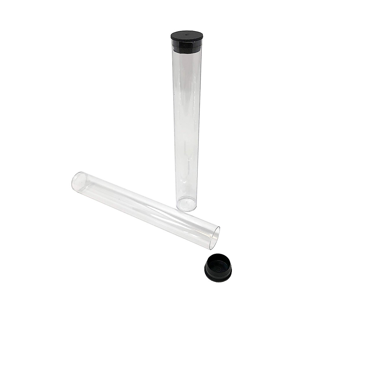 Prestige Import Group - 7/8" Interior Diameter Clear Plastic Empty Storage Tubes - Flat Bottom - 80ml Capacity, Press Fit Black Cap - 10 Pack