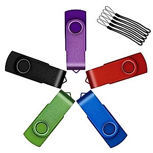 Flash Drive 4GB 5 Pack USB 2.0 Thumb Drives Uflatek Memory Sticks Portable USB Stick Rotate Jump Drive Bulk Drives Multi-Color Pendrive Metal USB Flash Drives with Lanyard