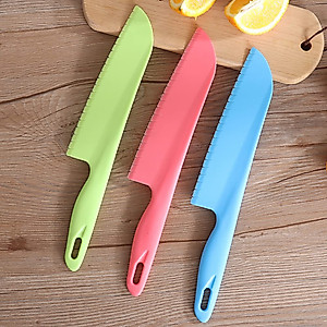 jawbush Professional Lettuce Knife to Prevent Browning, 11" Plastic Serrated Knives for Veggie, Fruit, Cake, Salad, Chef Knife for Cooking and Cutting - Safe & Durable Nylon Knife Set, 3 Pieces