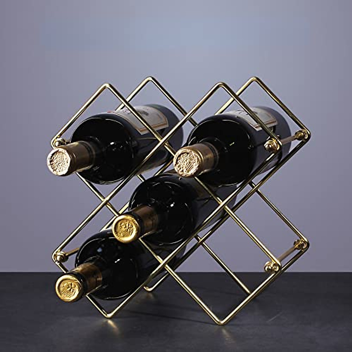 XXSLY Countertop Wine Rack Metal Geometric Wine Organizer Stand Wine Storage Holder Display Shelf Decoration for Home Bar Countertop Tabletop Cabinet (Pyramid 4 Bottles)