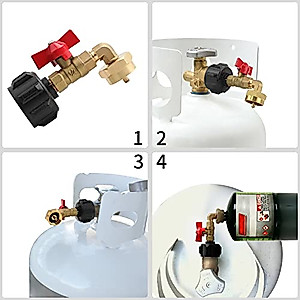 Flameweld Propane Refill Elbow Adapter - Fits QCC1/Type1 Gas Cylinder Tank Coupler, 90 Degrees Propane Refill Pressure Adapter with ON-Off Control Valve, Solid Brass