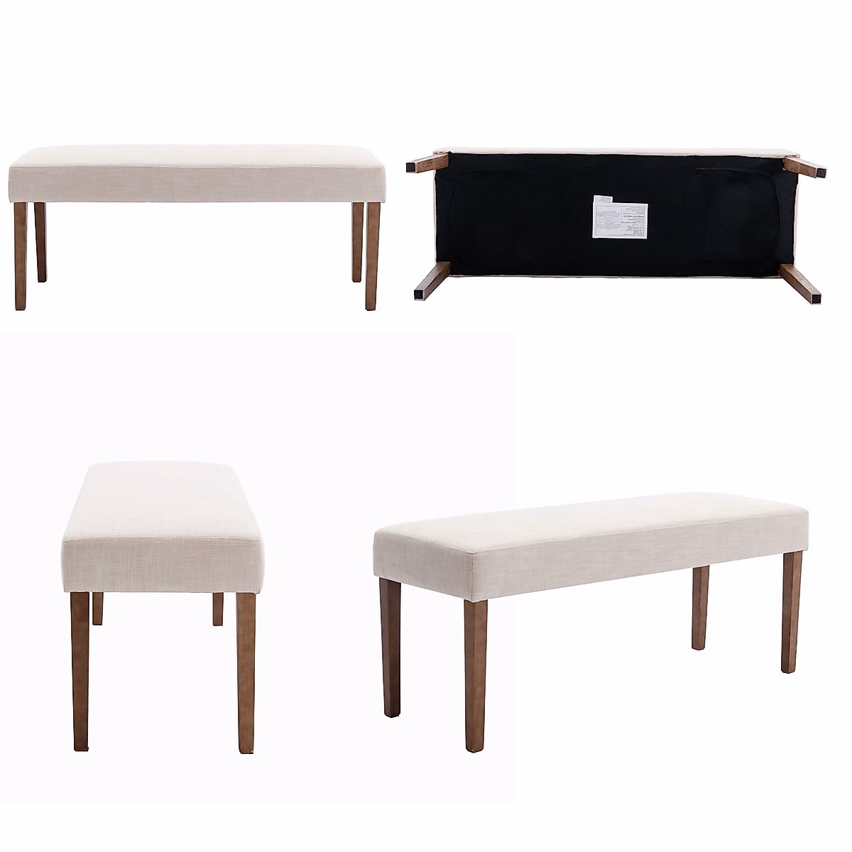 LIVINOVA Farmhouse Upholstered Dining Bench Seat, 45" Linen Entryway Bench with Natural Wood Legs, Mid Century Modern End of Bed Bench for Kitchen Bedroom Living Room Hallway, for 2-3 Person, Beige