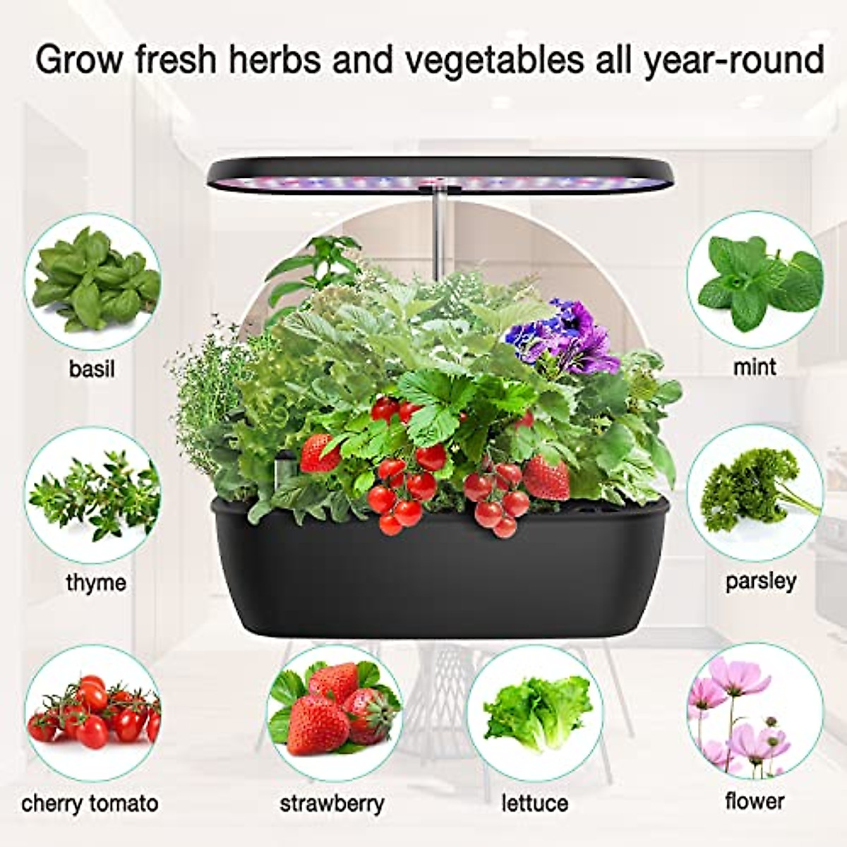 Diivoo Indoor Herb Garden, 12 Pods Hydroponics Growing System with Grow Light, Smart Garden Planter for Family Home Kitchen, Automatic Cycle Timer Germination Kit, Height Adjustable