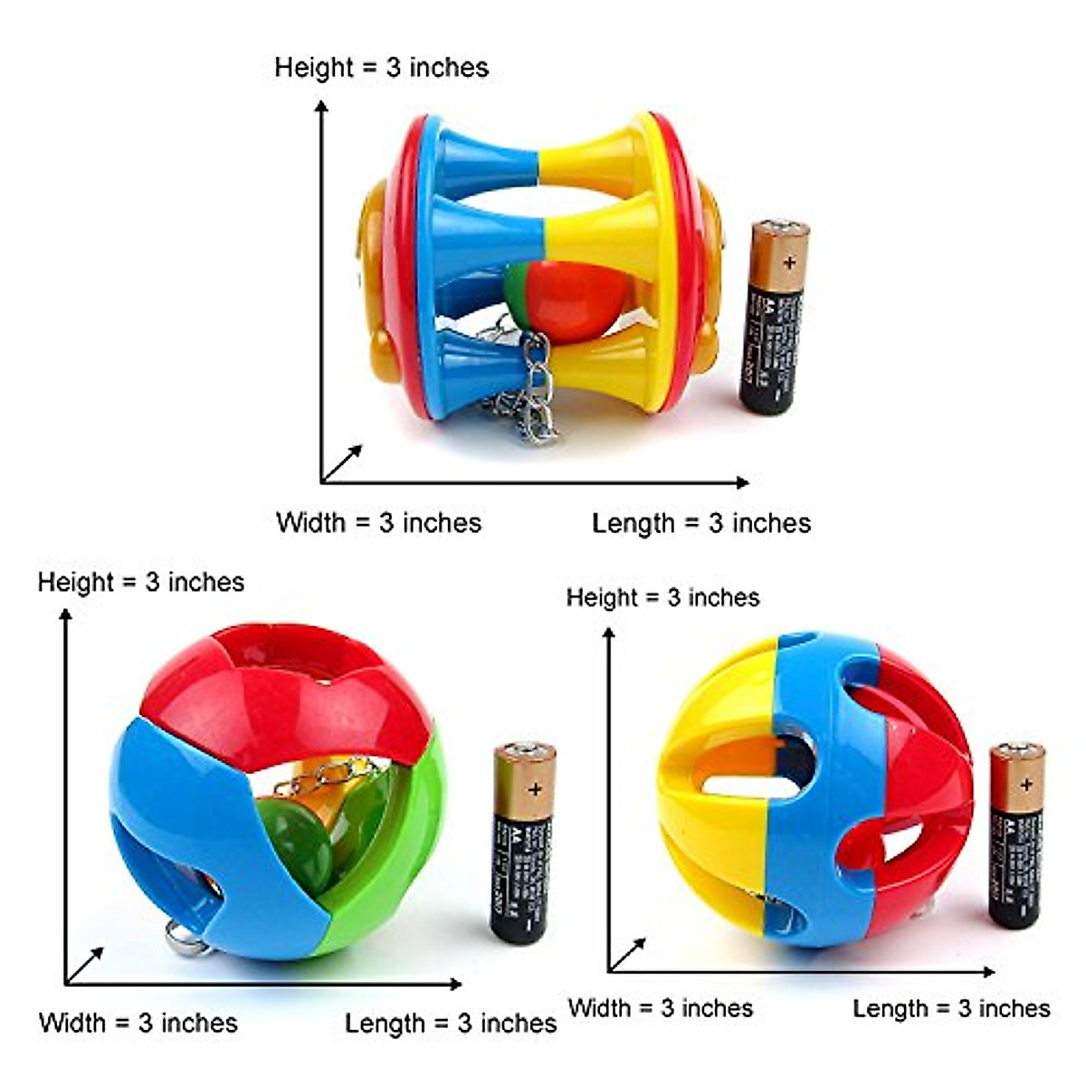 Hypeety Parrot Colorful Ball Toys with Bell Cage Hanging Chewing String for Parakeet Conure Cockatiel Small Medium Birds (A+B+C)