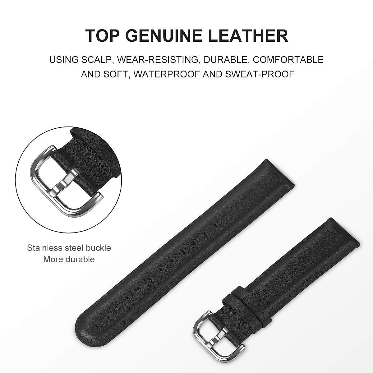 Compatible for Popglory Smartwatch Band, Youkei Genuine Leather Replacement Strap Watchband Compatible for Popglory P22 / Donerton Smartwatch / FirYawee Smartwatch / Virmee VT3 / itouch air 3 40mm (Black)