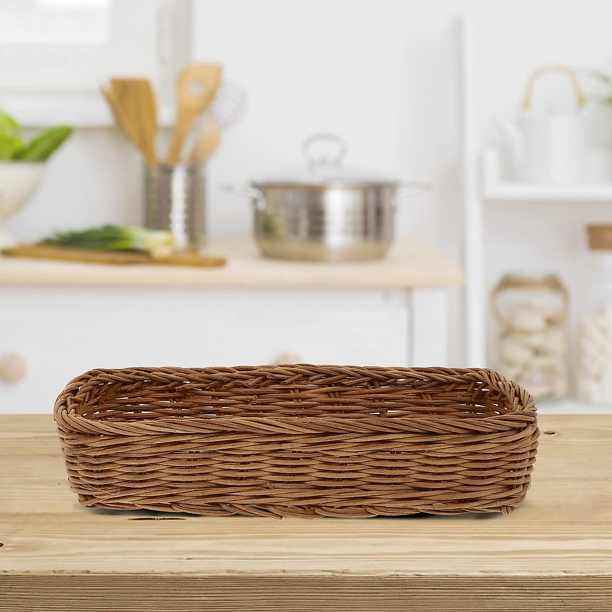 BESPORTBLE Wicker Cutlery Basket Rectangular Woven Baskets Bins Woven Forks Knives Spoons Storage Organizer Box Seagrass Basket for Silverware