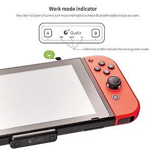 Gulikit Switch Bluetooth Adapter ,5.0 Wireless Audio Transmitter w/aptX Low Latency ,Game Voice Chat,AirPods Bluetooth Headphone Speakers Headset for Nintendo Switch & Switch Lite, PS5 PS4 PC,Black