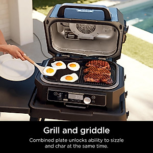 Ninja XSKGRDLXL Woodfire Grill & Griddle Plate, Compatible with OG800 and OG900 Series, 2-in-1 Grill and Griddle Functionality, Ceramic, Nonstick Coating, Black