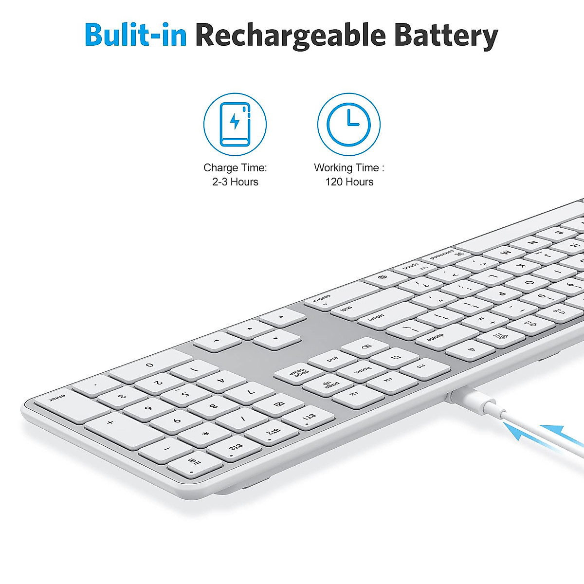 OMOTON Bluetooth Keyboard for Mac, Wireless Keyboard with Numeric Keypad, Multi-Device, Rechargeable, Compatible with MacBook Pro/Air, iMac, iMac Pro, Mac Mini, Mac Pro Laptop and PC (Silver)