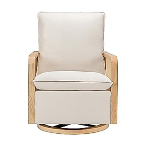 Babyletto Sumba Swivel Glider with Cane in Performance Cream Eco-Weave and Light Wood Base, Water Repellent & Stain Resistant, Greenguard Gold and CertiPUR-US Certified