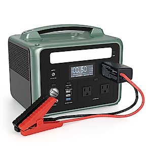 AMPACE P600 Portable Power Station w/Car Jump Starter Mystic Green, 584Wh 1800W LiFePo4 Battery Fast Charging Solar Generator (Solar Panel Optional) LED Light for Home Use Outdoors Camping