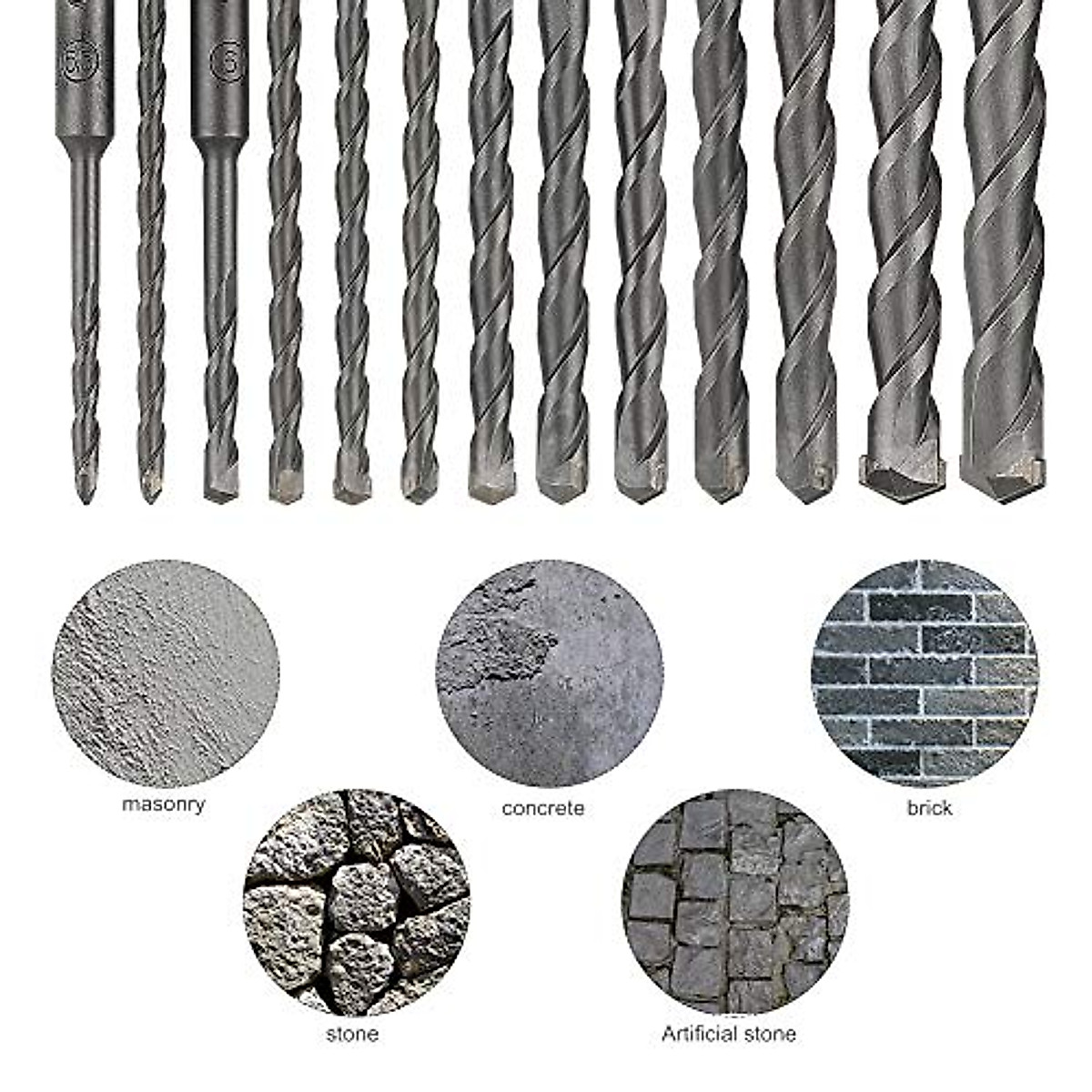 COMOWARE Rotary Hammer Drill Bits Set & Chisels- SDS Plus Concrete Masonry Hole Tool 17pcs with Storage Case
