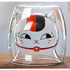 Cute Cat Creations, Lucky Cat TeaCup, Crazy Cat Lady Lovers Double Wall Borosilicate Glass 220ml Neko Tea Cup, Kawaii Kitty Kat Ears Teacup/Teapot, Adorable Lucky Cat Mom Novelty Gift.