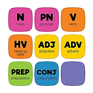 Carson Dellosa Edu-Clings Silicone Center Parts of Speech Manipulative—Grades 1-5 Dry-Erase Noun, Verb, Adjective, Adverb, Helping Verb, Conjunction, Preposition Manipulatives (30 pc)
