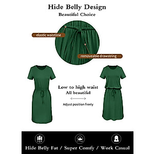 Womens Cute Short Sleeve Casual Pockets Modest Midi Dress Striped White Black XL