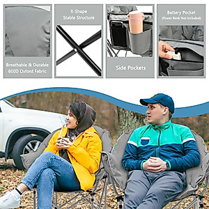 NAIZEA Oversized Heated Camping Chair, Patio Lounge Chairs with 3 Heat Levels for Back and Seat, Portable Folding Heated Chair Round Moon Saucer Folding Lawn Chair