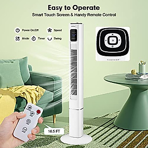 COSTWAY Tower Fan with Remote Control, 48-Inch Height Standing Floor Fan with 80˚ Oscillating, 15H Timer, 3 Modes & 3 Speeds, Portable Quiet Bladeless Fan for Bedroom Living Room Office, White