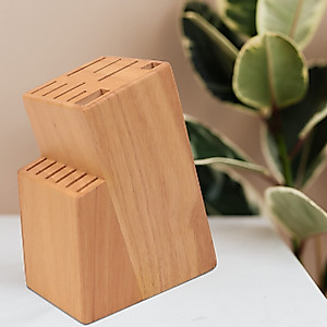 Kitchen knife holder elegant & sturdy (15 slots). Universal knife block with slots for knives, scissor and sharpenner. Knife Block without Knives. Kitchen knife holders for counter top. (Pine)