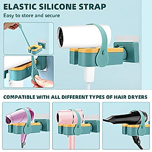 360° Rotatable Hair Dryer Holder Wall Mounted, ZOOS Hands Free Hair Dryer Stand, Universal Blow Hair Dryer Holder Wall Mount, Self Adhesive Hair Dryer Rack for Child Pregnant Woman Disabled