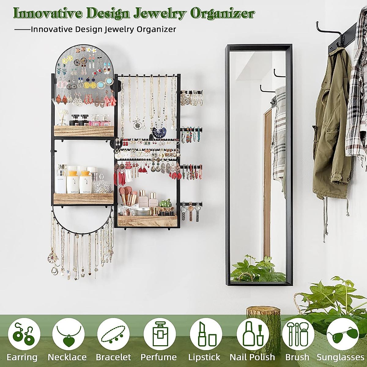 Keebofly Jewelry Organizer Wall Mount Hanging Jewelry Organizer Large Jewelry Organizer Jewelry Holder Organizer Display Hanging Organizer for Earrings Rings Necklaces Bracelet Watch Perfume