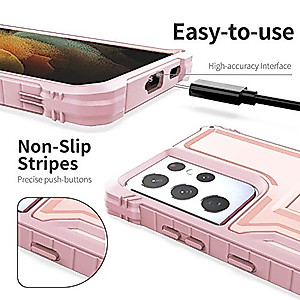 ExoGuard Samsung Galaxy S21 Ultra 5G Case, Rubber Shockproof Full Body Cover Case for Samsung S21 Ultra 5G Phone 6.8 inch, Built-in Kickstand (Pink)