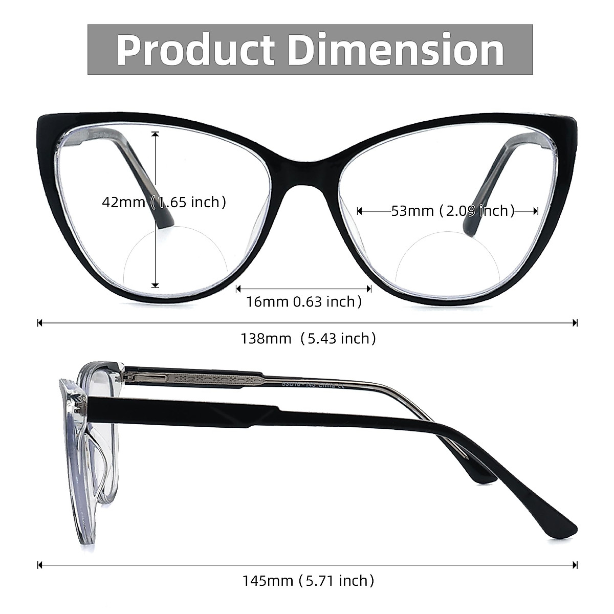 SOPHILY Cateye Bifocal Reading Glasses for Women Men, Funky Bi-focal Womens Readers Clear Top Blue Light Blocking Eyglasses,Black Frame +2.00