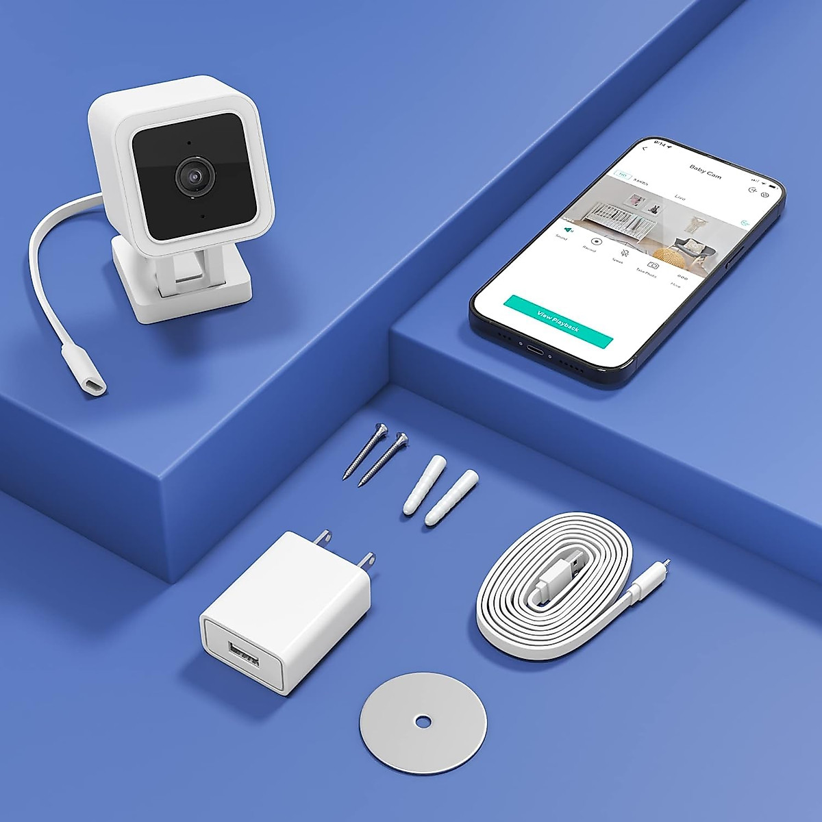 WyzeCam Cam v3 Security Camera for Pets, Indoor/Outdoor Home Security Camera with 1080p Color Night Vision Motion & Sound Detection, Compatible with Alexa & Google, White, 1-Pack