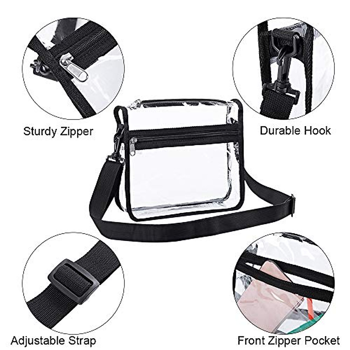 Edraco Clear Crossbody Purse Bag - Stadium Approved, Gym Clear Shoulder Tote Bag with Front Pocket and Adjustable Strap for Women, Men