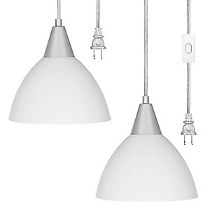 DEWENWILS Plug in Pendant Light, Hanging Light with 15Ft Clear Cord, On/Off Switch, Frosted Plastic White Shade, Hanging Ceiling Light for Living Room, Bedroom, Dining Hall, Pack of 2