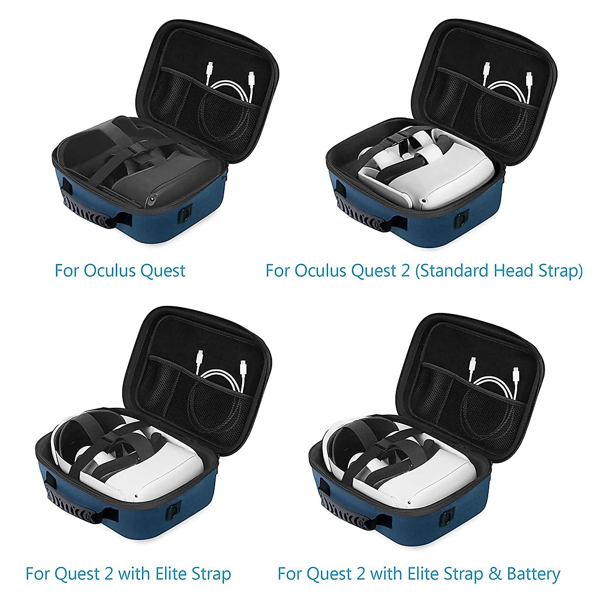JSVER Storage Case for Meta Quest 2 Carrying Case For Oculus Quest 2 and Controllers, Elite Strap Accessories, Hard Shell Travel Protective Case for Meta/Oculus Quest 2 with Shoulder Strap (Blue)