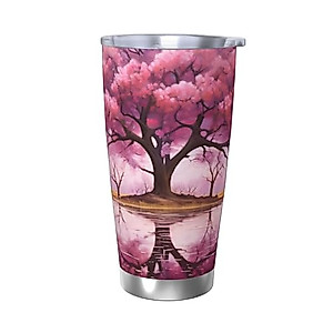 AYCZN Cherry Tree 20 OZ Tumbler Stainless Steel Travel Coffee Mug, Cherry Blossom Insulated Water Bottle with Lid and 2 StrawsLeakproof Thermal Cup