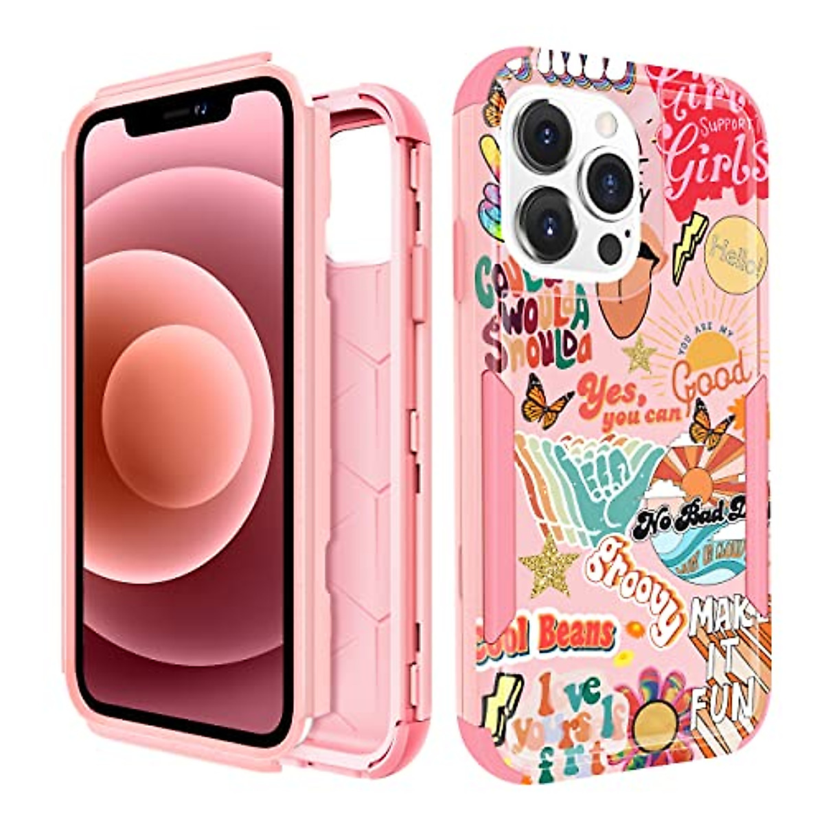 Plakill for 13 Pro Max Case Heavy Duty Protective Cute Peachy Aesthetic Designer Drop Tested Phone Cases for Girls Men Women Rugged Shockproof Protection Bumper Cover for iPhone 13 Promax