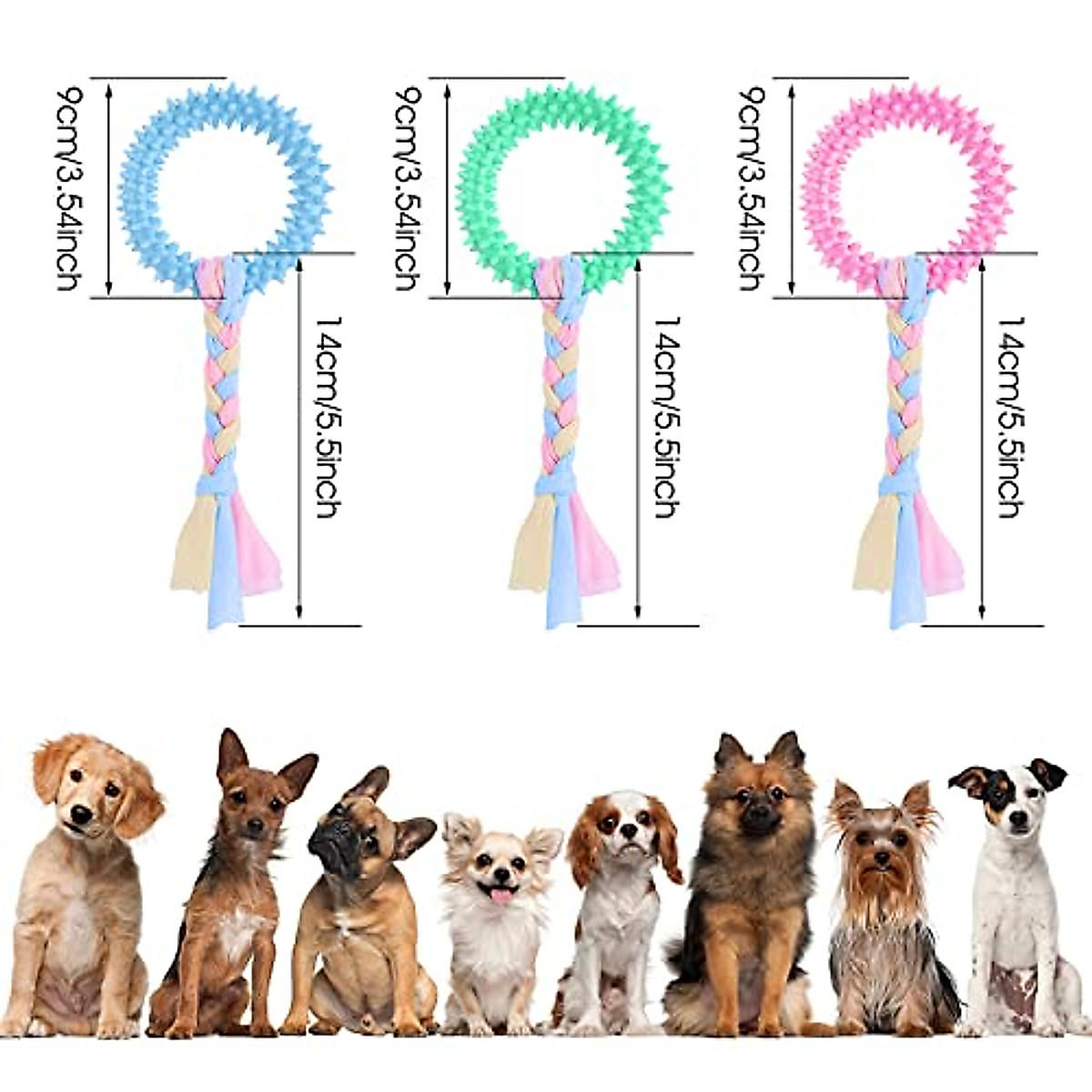 TIESOME Puppy Teething Toys with Cotton Ropes, 3 Pcs Rubber Small Dog Chew Toy Rings Aggressive Chew Toys for Dogs Oral Teeth Soothe Itching Puppy Chew Toys Interactive Pet Toys for Small/Medium Dogs