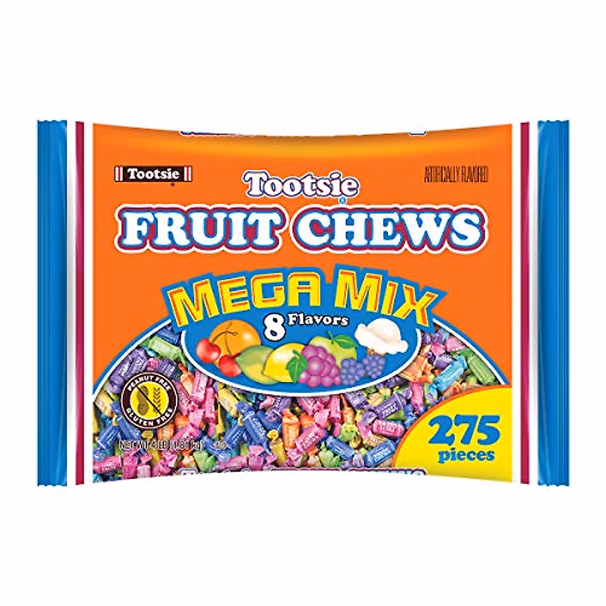 Tootsie Roll Fruit Chews Mega Mix 8 Flavors- 4 Pounds of Soft Fruity Rainbow Candy - Peanut and Gluten Free (275 Pieces)
