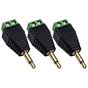 Poyiccot 3.5mm Speaker Wire Screw Terminal Aadapter, 3.5mm (1/8") TS Mono Male to 2 Pin Screw Terminal Female AUX Headphone Balun Solderless Converter Adapter, Gold Plated(3-Pack)