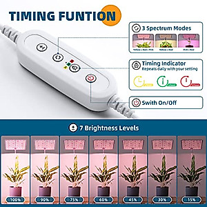 Barrina Plant Grow Light, 182 LEDs Full Spectrum Grow Lights for Indoor Plants, Height Adjustable Growing Lamp Fixture with Automatic Timer 3/6/12H, 7 Dimmable Levels, 3 Color Mode for Large Plants