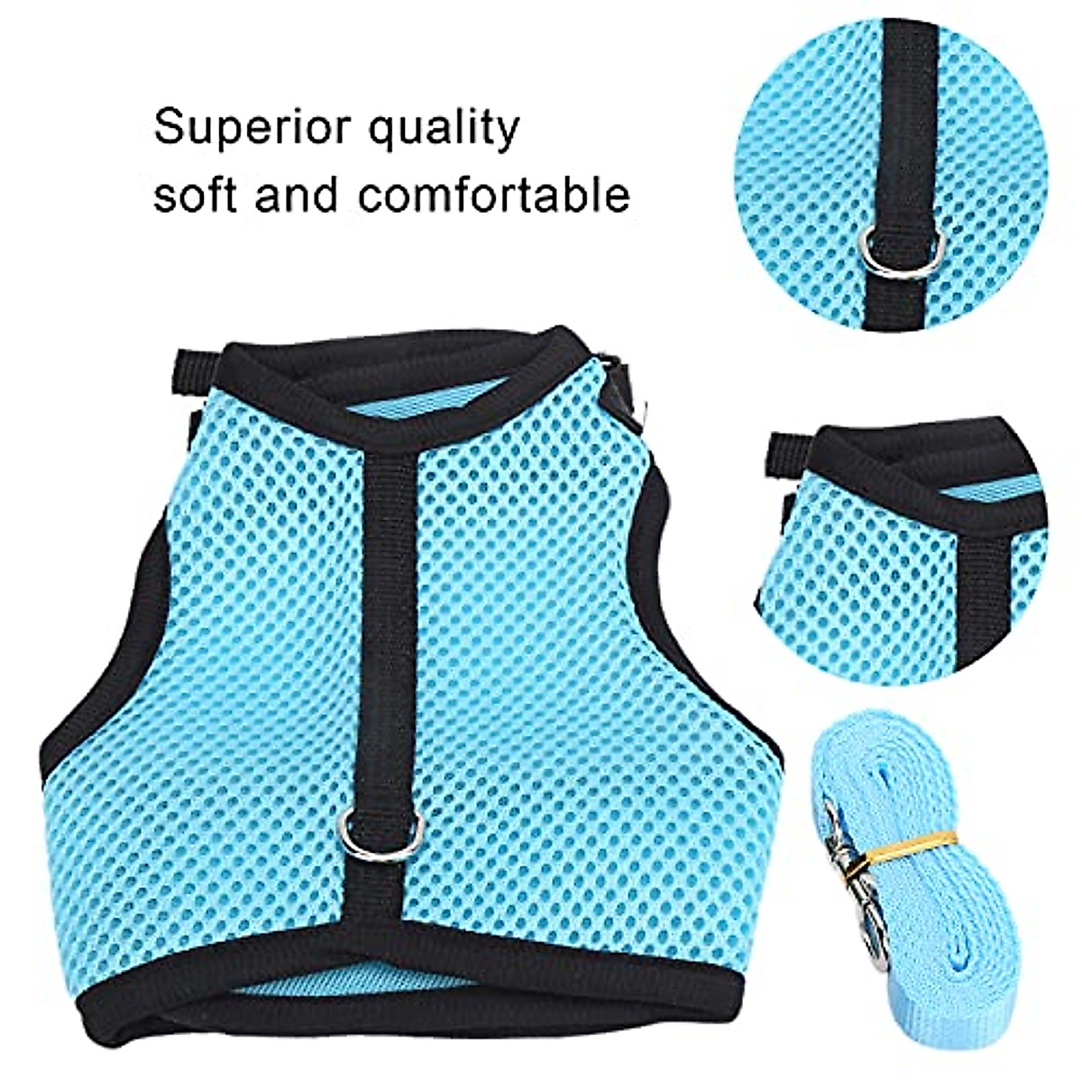Rabbit Harness Set, Adjustable Buckle Breathable Small Animals Vest Harness Set with Mesh Leash for Rabbit Squirrel Bunny Ferret Guinea Pig(S)