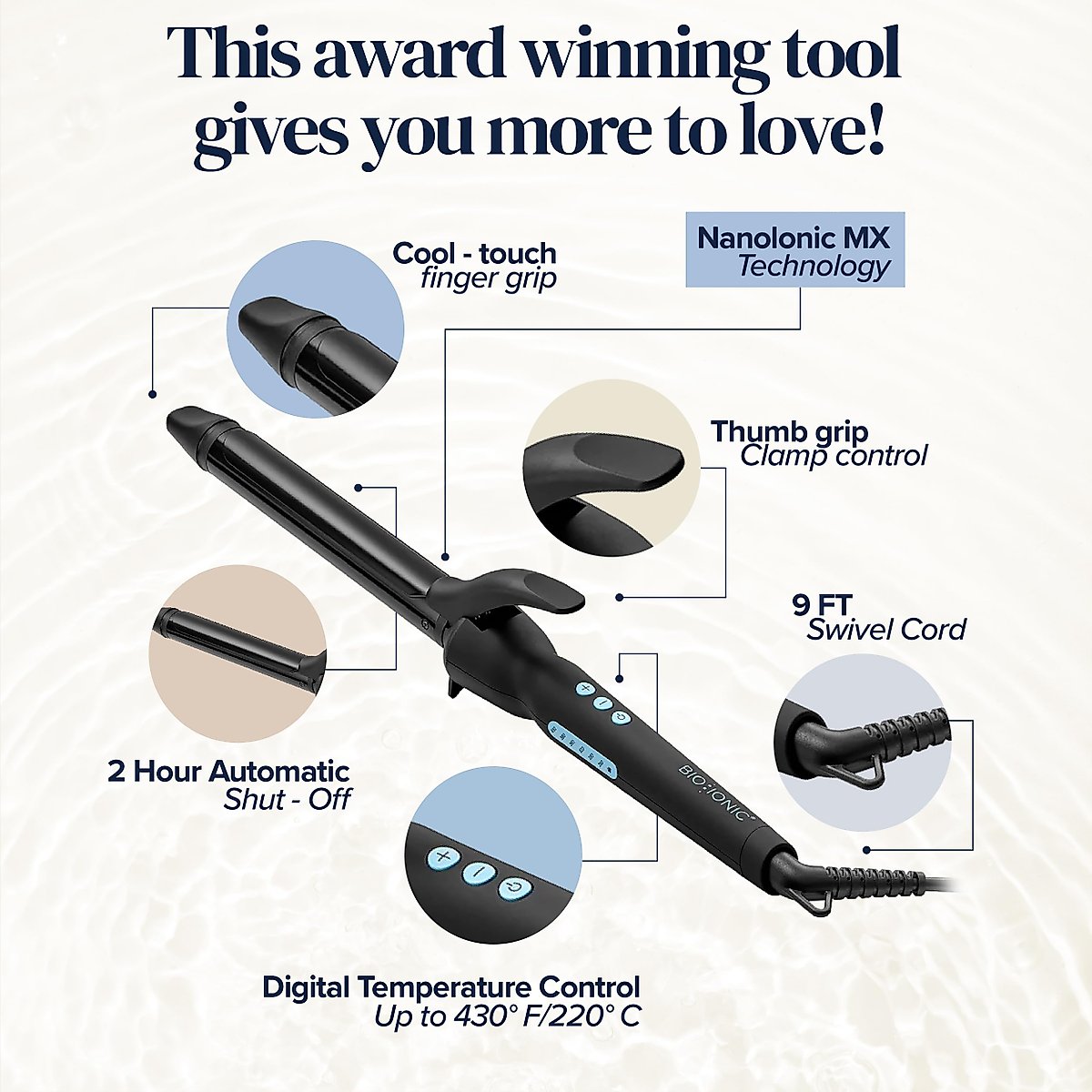 Bio Ionic Long Barrel Styler, 1.25" Curling Iron with Moisture Heat Technology & NanoIonic MX, Verstatile Curling Wand with Longer Barrel for Large Sized Soft Curls & Waves