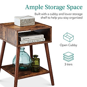 Best Choice Products Mid-Century Modern End Table Set of 2, Side Accent Furniture for Living Room, Den, Sitting Room, Space Saving w/Cubby Storage, Lower Shelf, Pine Wood Legs - Brown