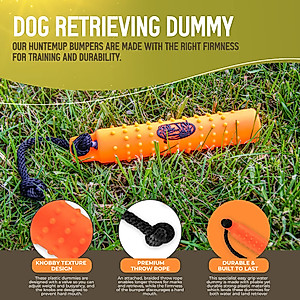 HuntEmUp Standard Size Plastic Dog Training Bumper with Throw Rope Dog Retrieving Dummy Duck Dog Hunting Training Tool Highly Visible Dog Float Toy – Orange